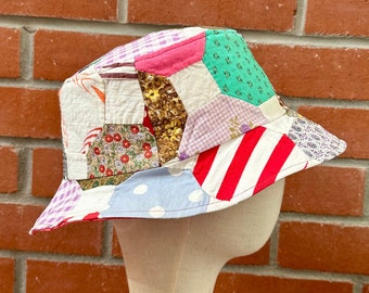 Quilted Reversible Bucket Hat // Cottage Core Handmade Hat - Etsy