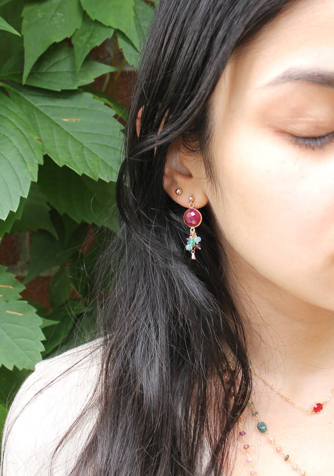 Gemstone Earrings Dyed Ruby & Multi Gemstone Bead Cluster - Etsy