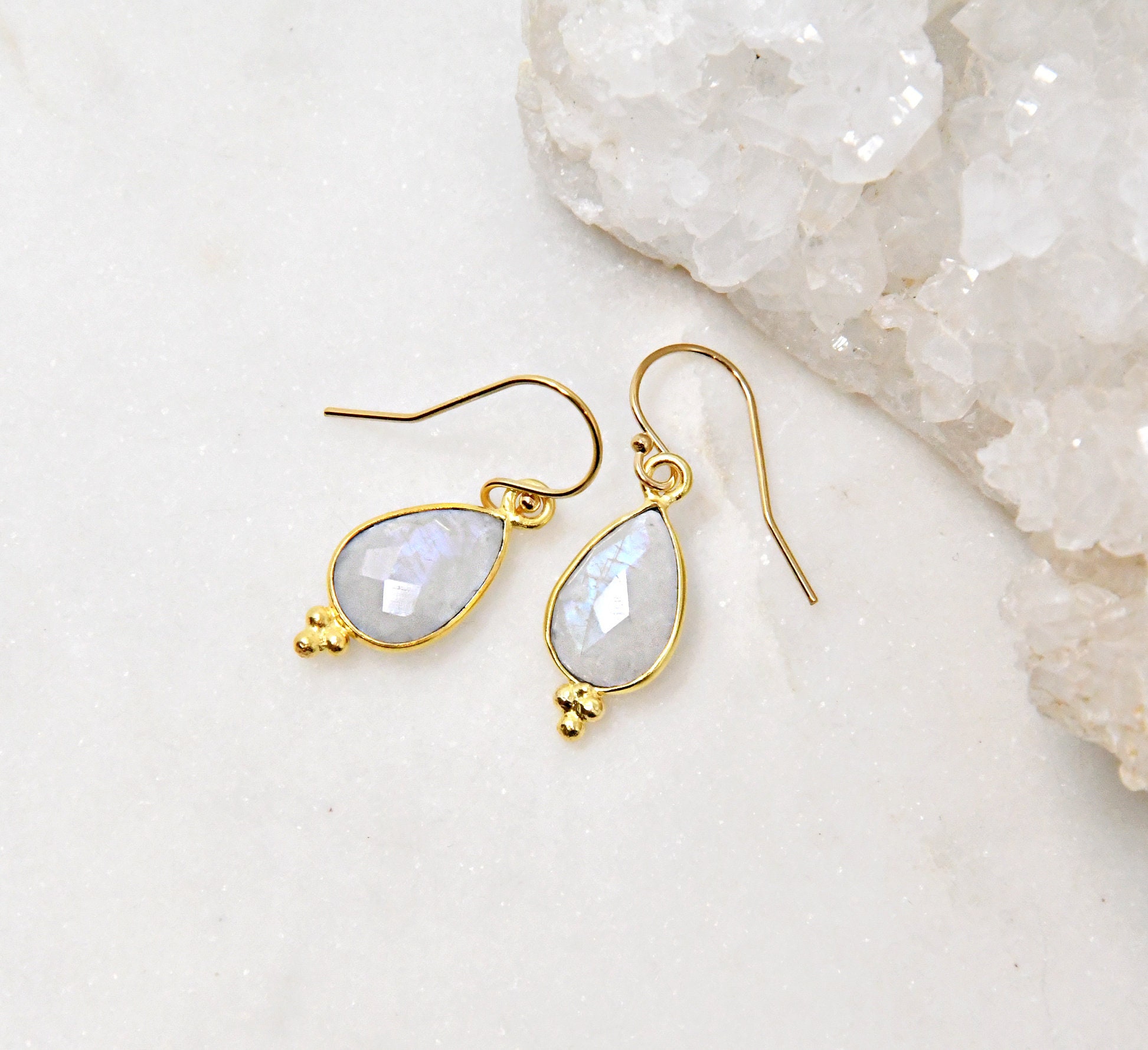 Moonstone earrings 14k gold filled French Ear wires dainty | Etsy