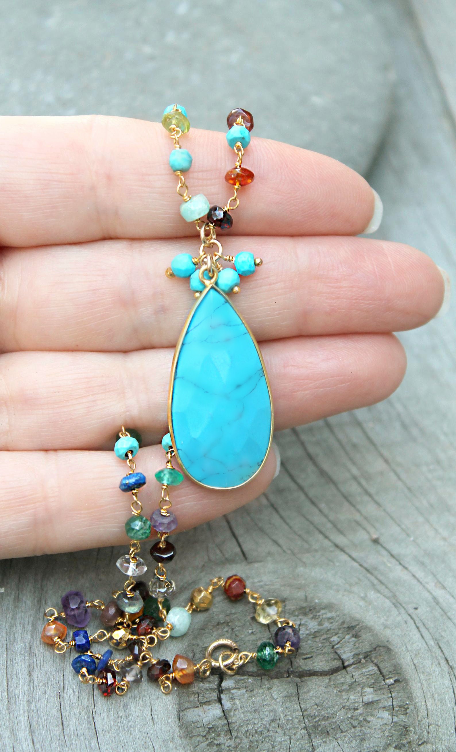 Turquoise Necklace Genuine Turquoise Large Teardrop Pendant | Etsy