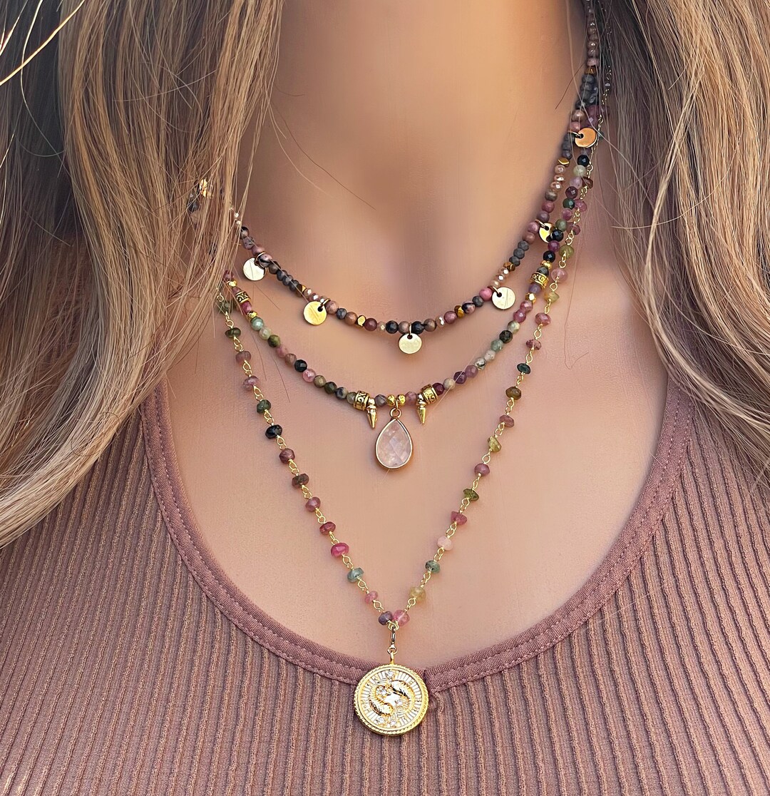Multi Tourmaline Necklace Beaded Multi Color Necklace With - Etsy
