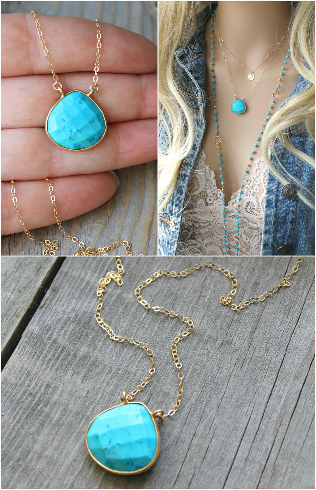 Turquoise Necklace, Turquoise Pear Shaped Pendant, Heart Briolette ...