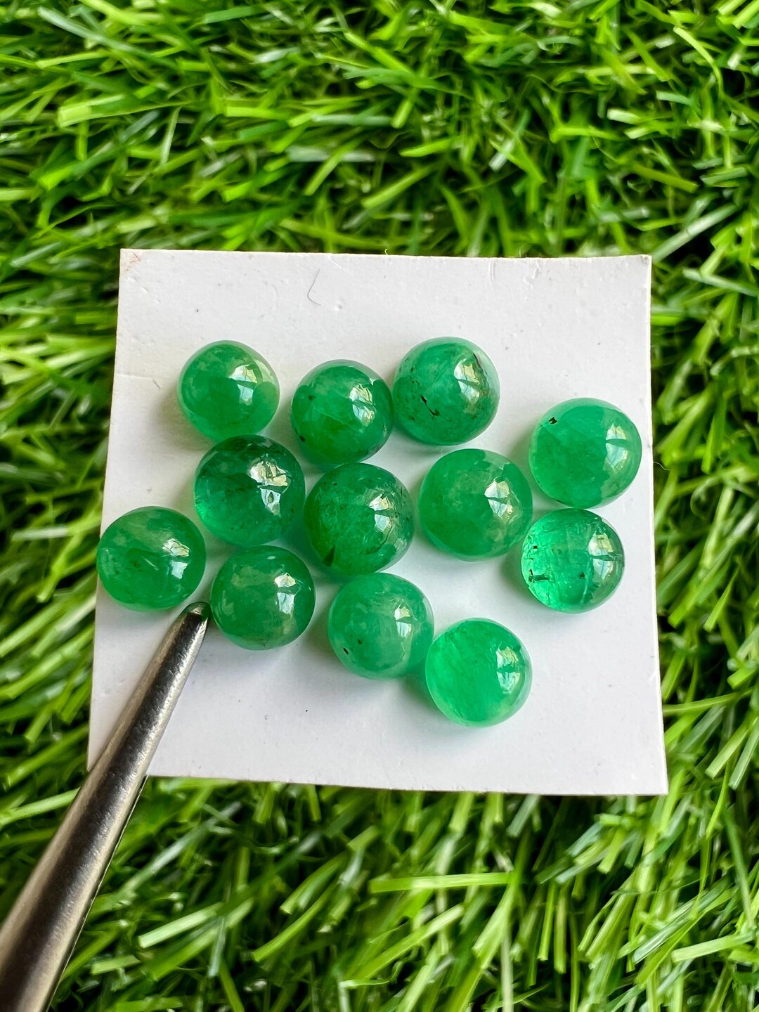 Zambian Emerald Cabochons: 5mm Round, Natural Green Gemstones, 12 Pcs ...