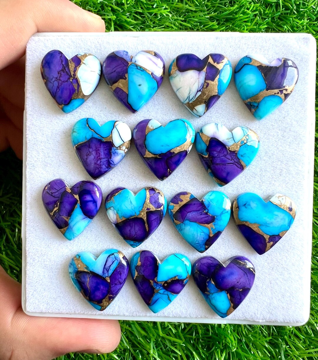 Purple & Icy Blue Copper Turquoise Heart Cabochons (18mm) - Etsy