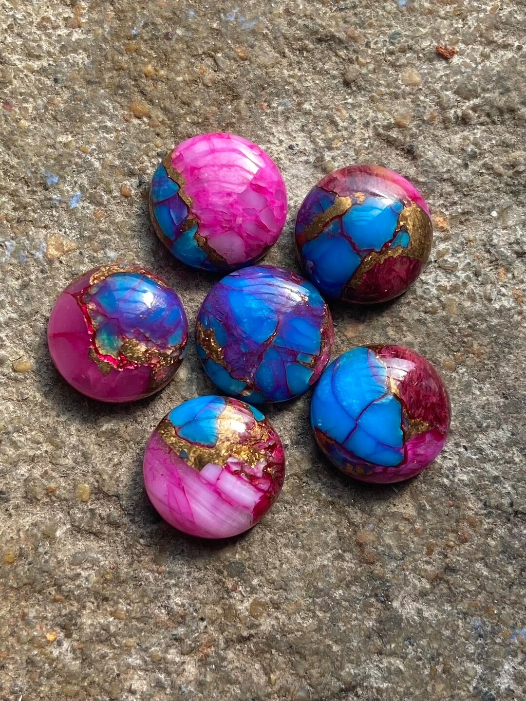 10 Pink Copper Turquoise Cabochons: Round Gemstone Lot (15mm) - Etsy