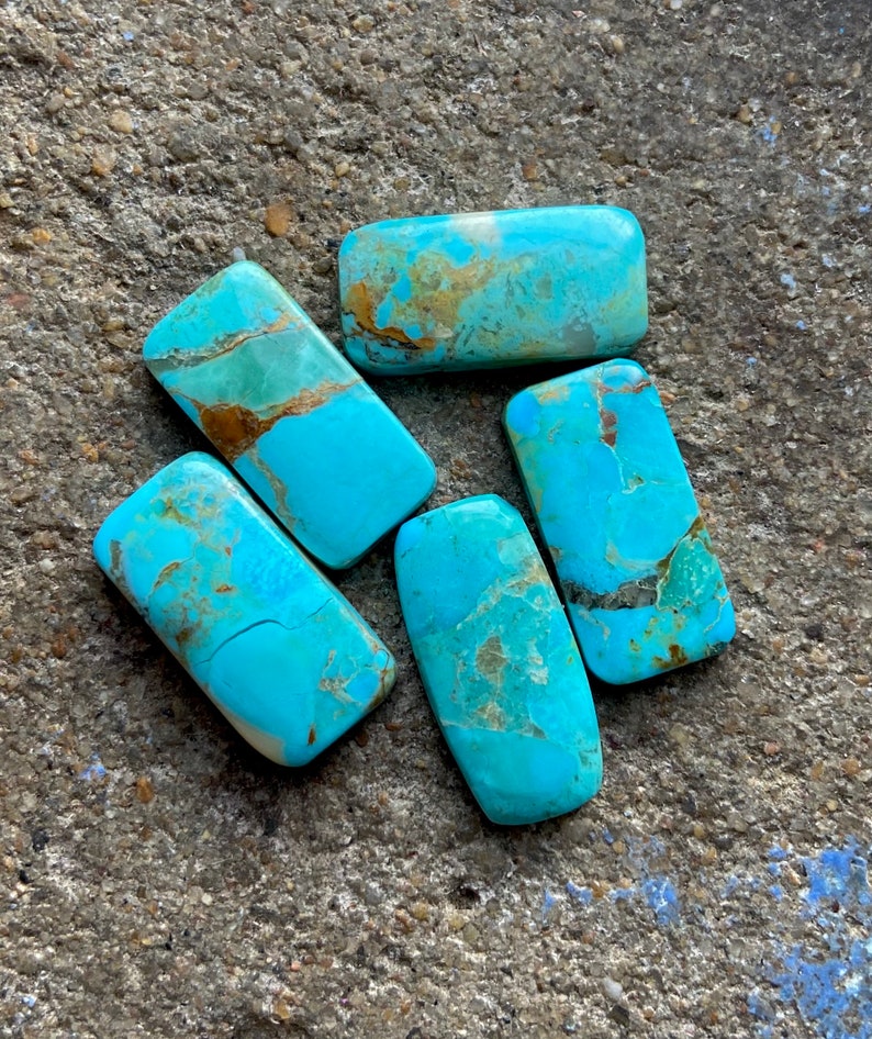 5 Pcs Mohave Blue Turquoise Rectangle Cabochons: Natural Gemstone Lot ...