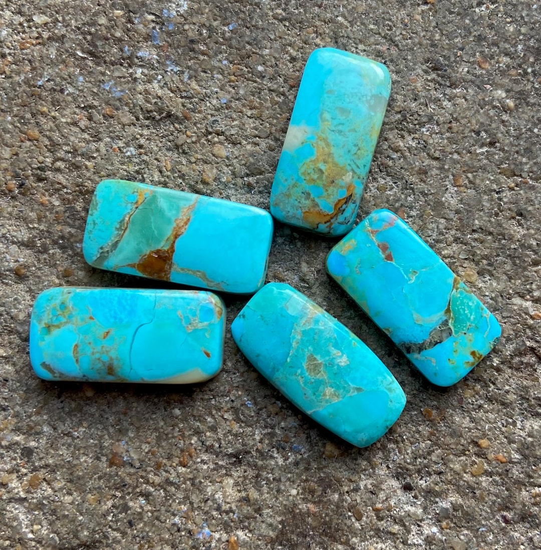 5 Pcs Mohave Blue Turquoise Rectangle Cabochons: Natural Gemstone Lot ...