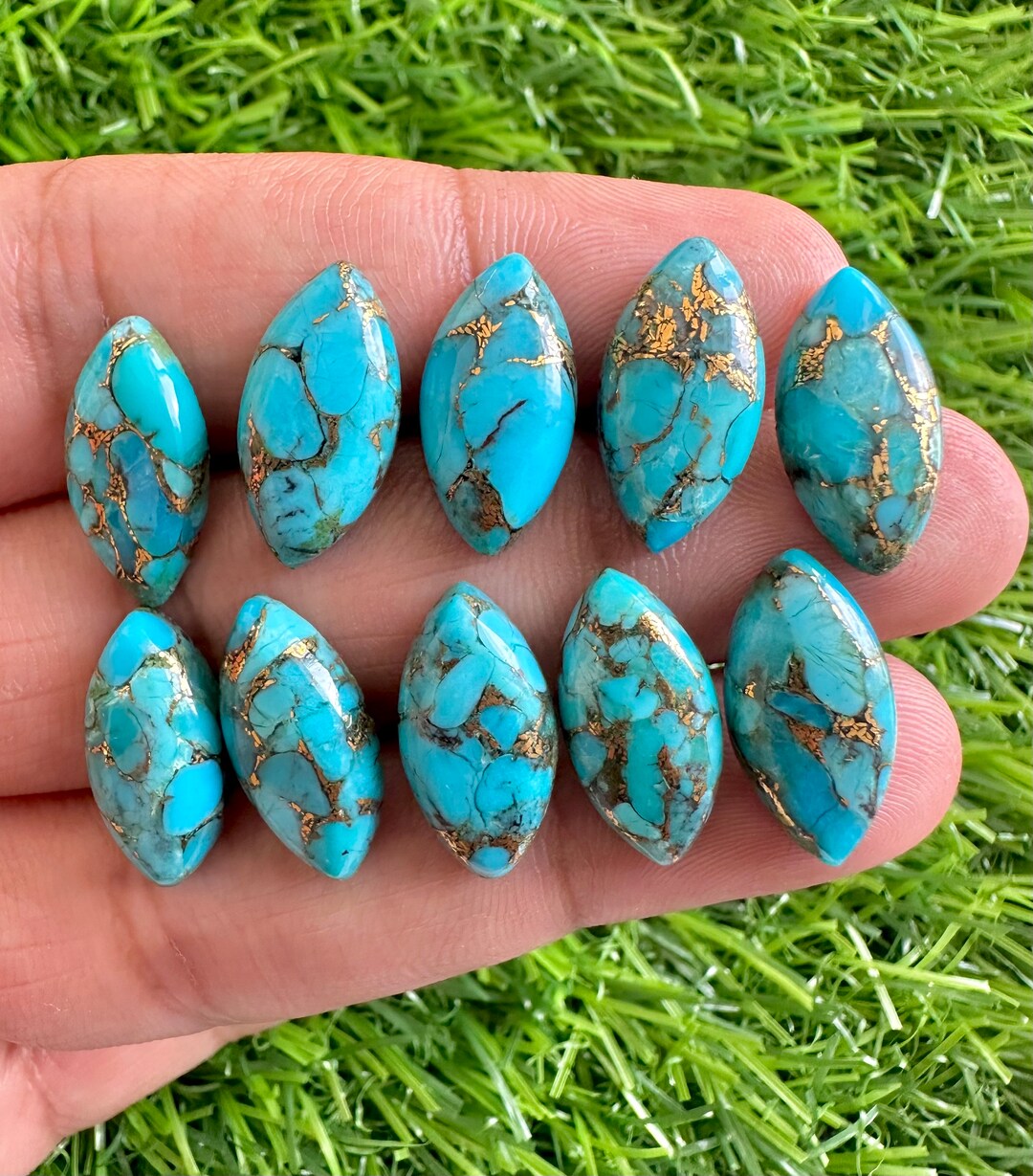 5pcs Natural Blue Copper Turquoise 9x18mm Marquise Cabochon Lot - Blue ...