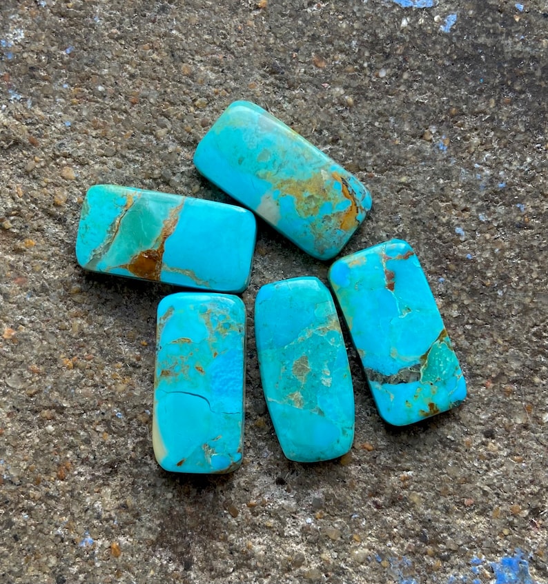 5 Pcs Mohave Blue Turquoise Rectangle Cabochons: Natural Gemstone Lot ...