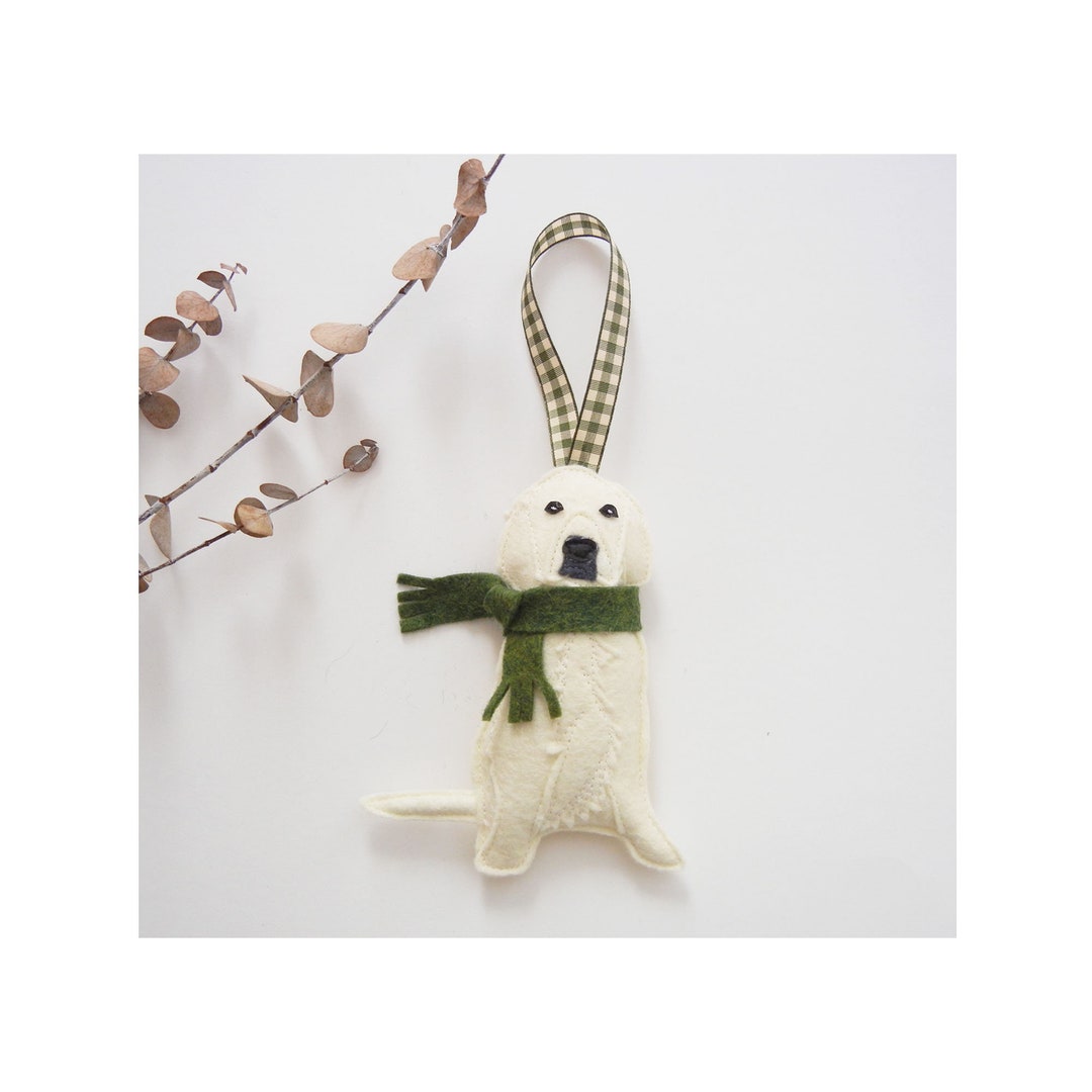 Cream Labrador Golden Retriever Dog Green Scarf Christmas Wool Felt ...