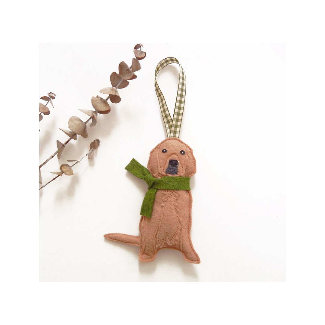 Golden Retriever Labrador Tan Dog Green Scarf Christmas Wool Felt ...