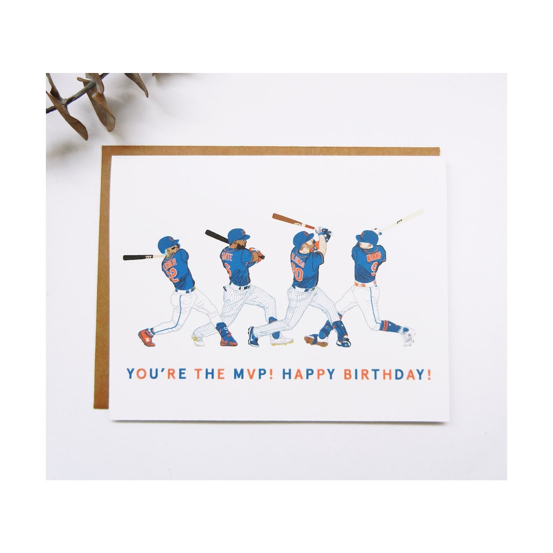 New York Mets Team Birthday Baseball Players Illustration Card / You're ...
