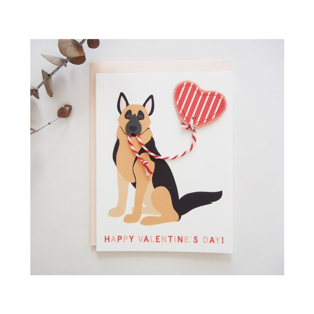 German Shepherd Dog Valentine's Day Card / Heart Balloon/ Printed ...