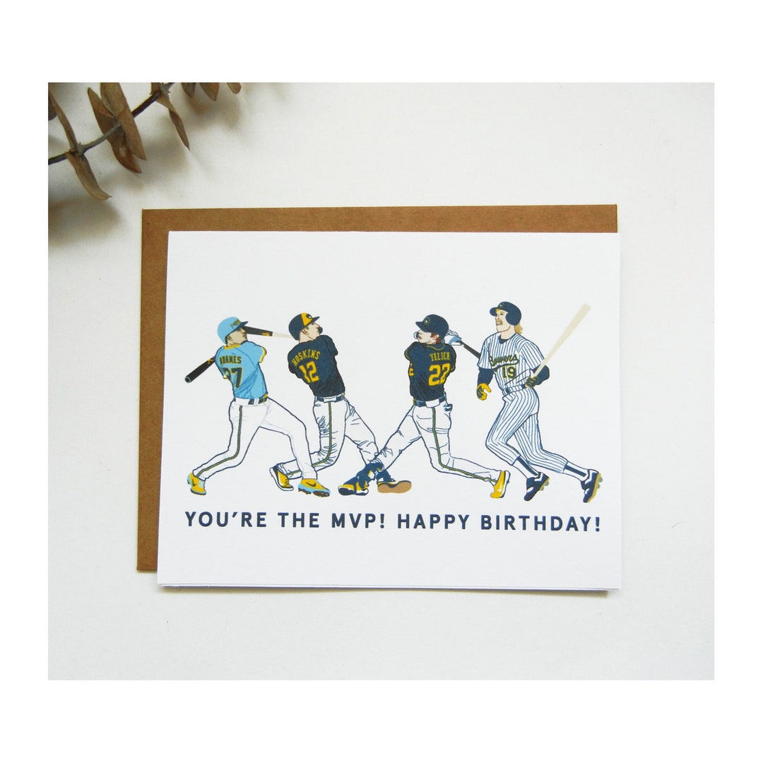 Milwaukee Brewers Team Birthday Baseball Players Illustration Card ...
