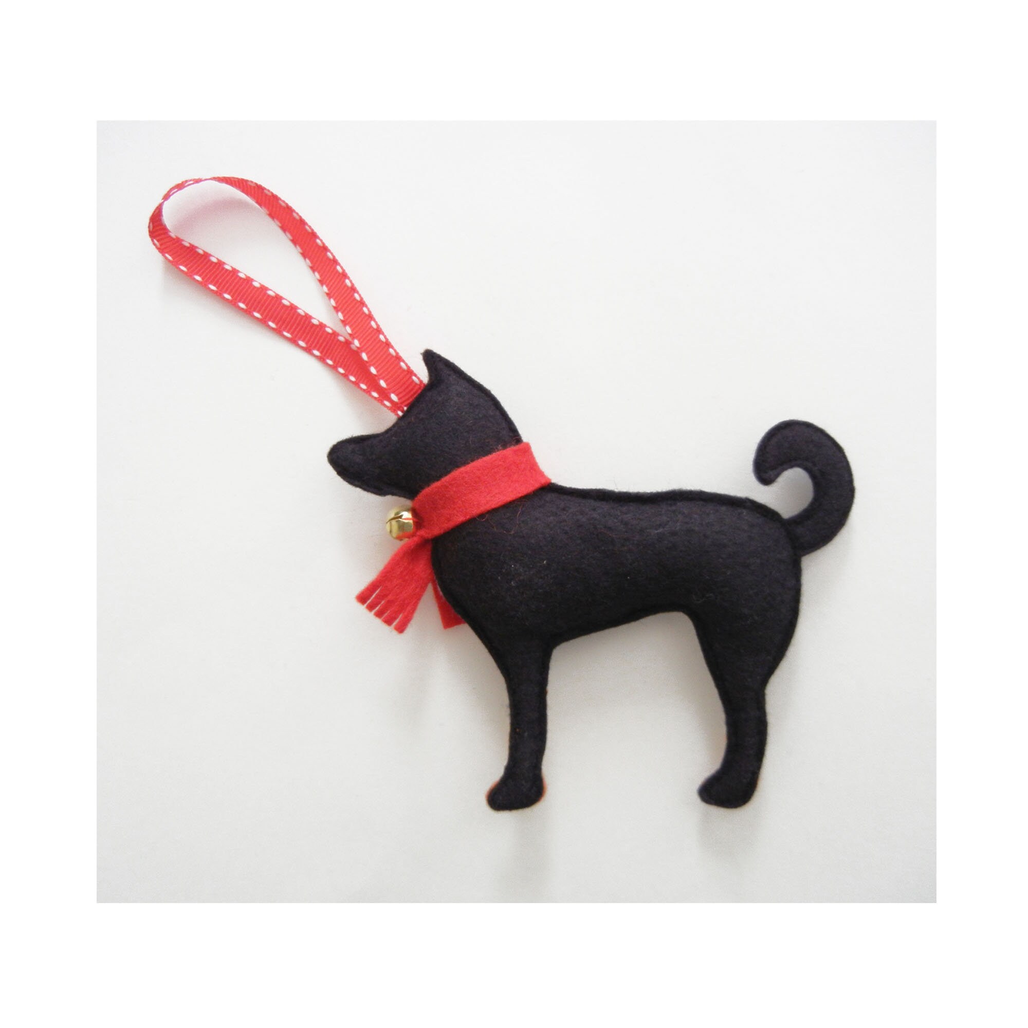 Wool Felt Shiba Inu Black Tan Sesame Dog Red Scarf Jingle | Etsy