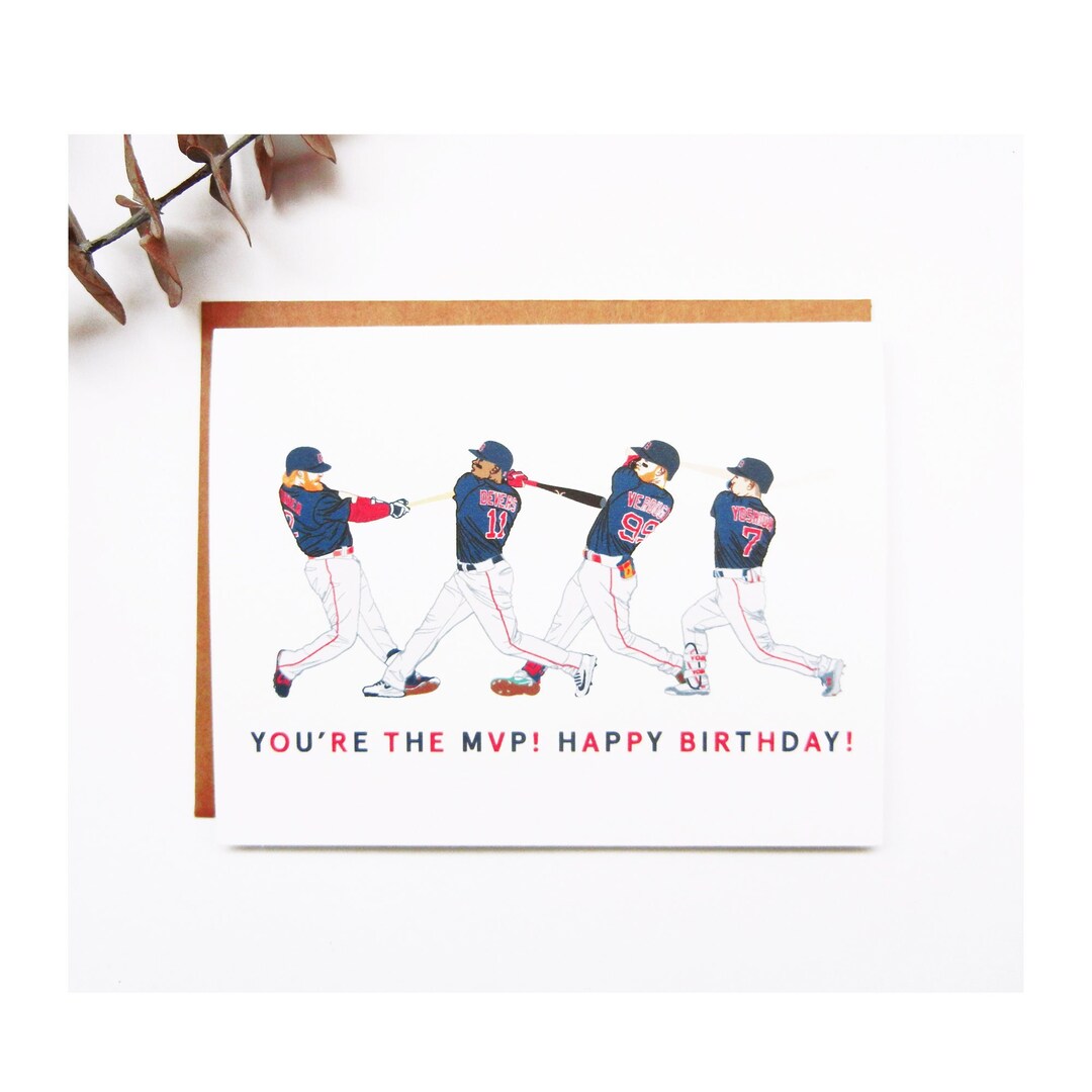 Boston Red Sox Team Birthday Baseball Players Illustration Card / You ...
