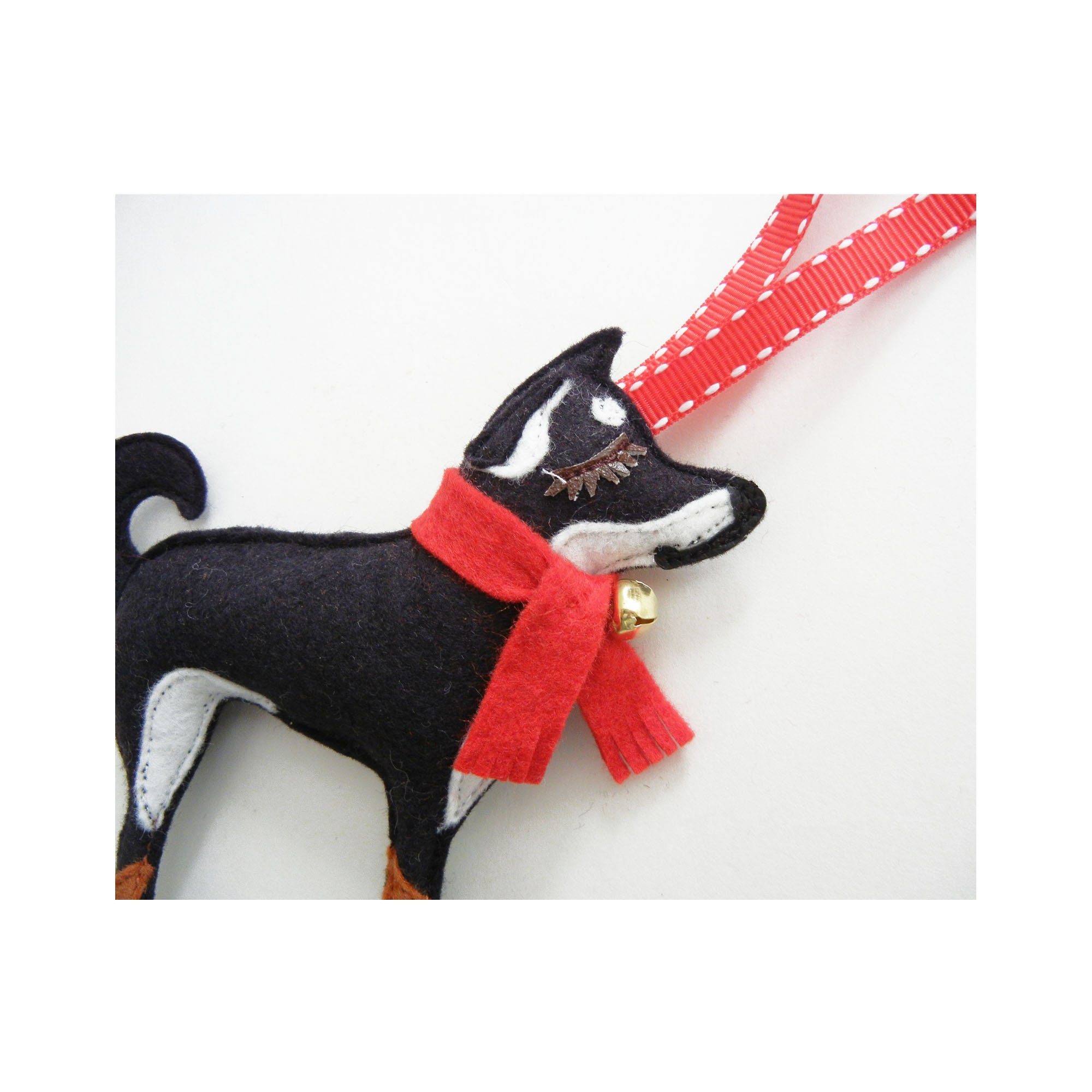 Wool Felt Shiba Inu Black Tan Sesame Dog Red Scarf Jingle | Etsy
