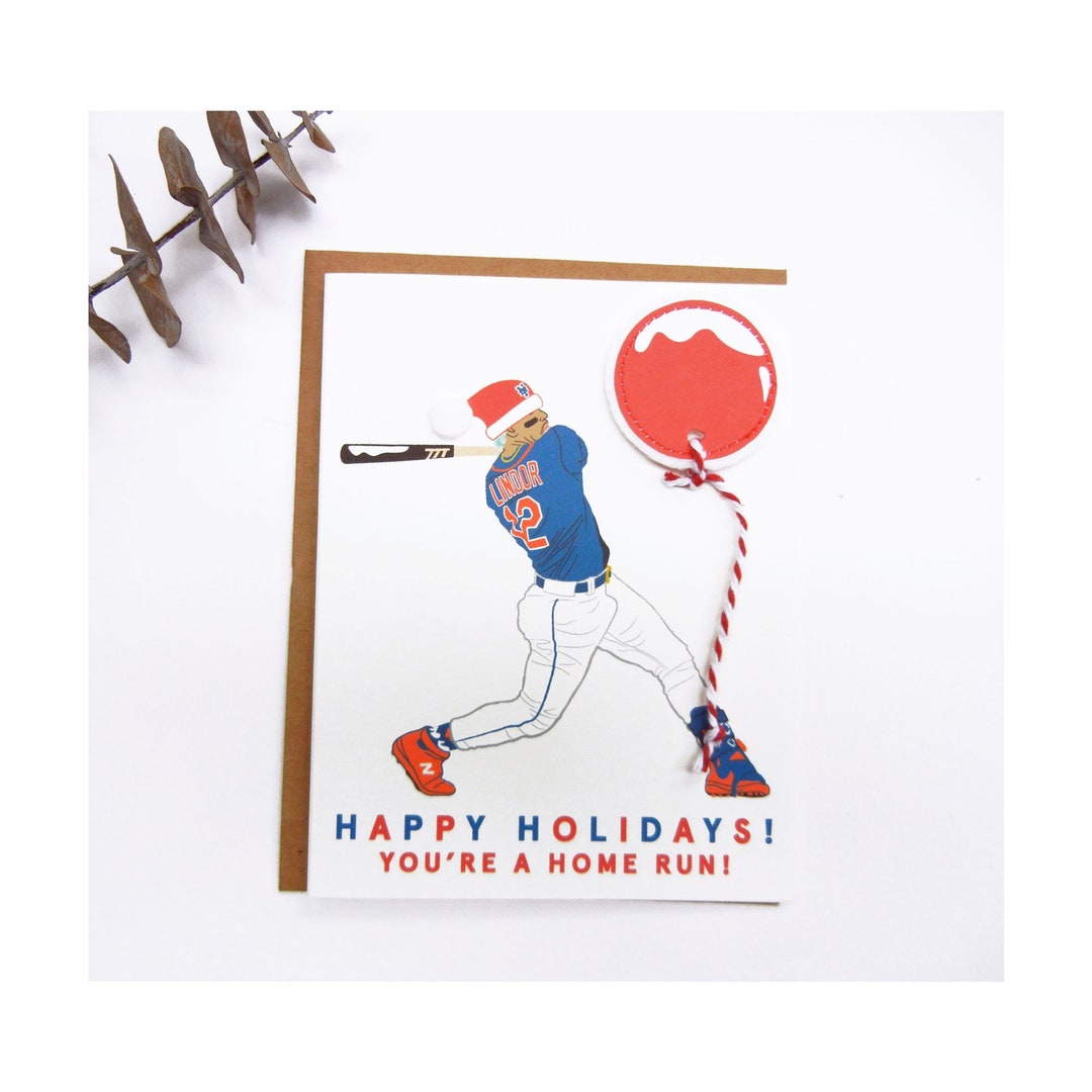 Francisco Lindor Holiday Baseball Player Illustration Card / Christmas ...