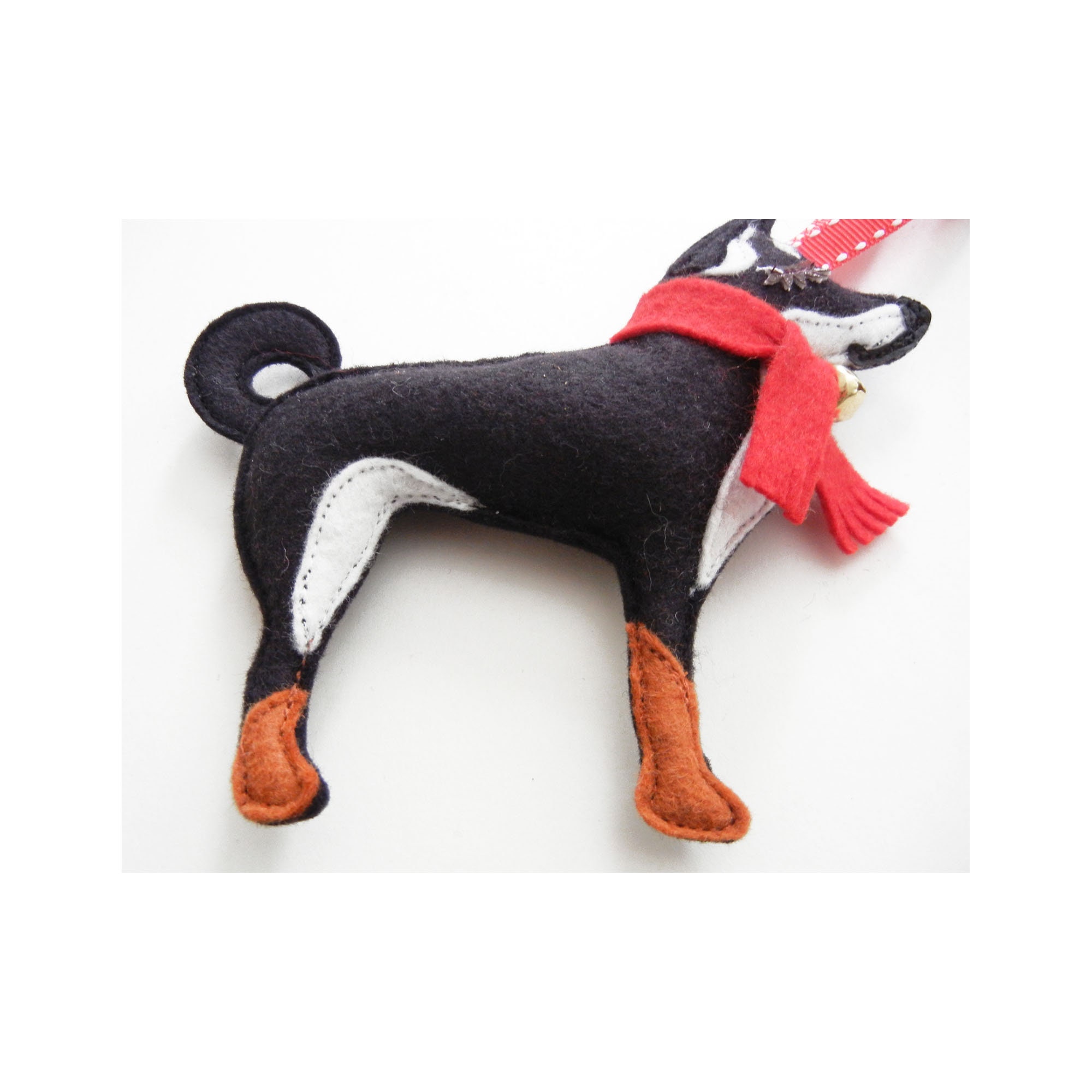 Wool Felt Shiba Inu Black Tan Sesame Dog Red Scarf Jingle | Etsy