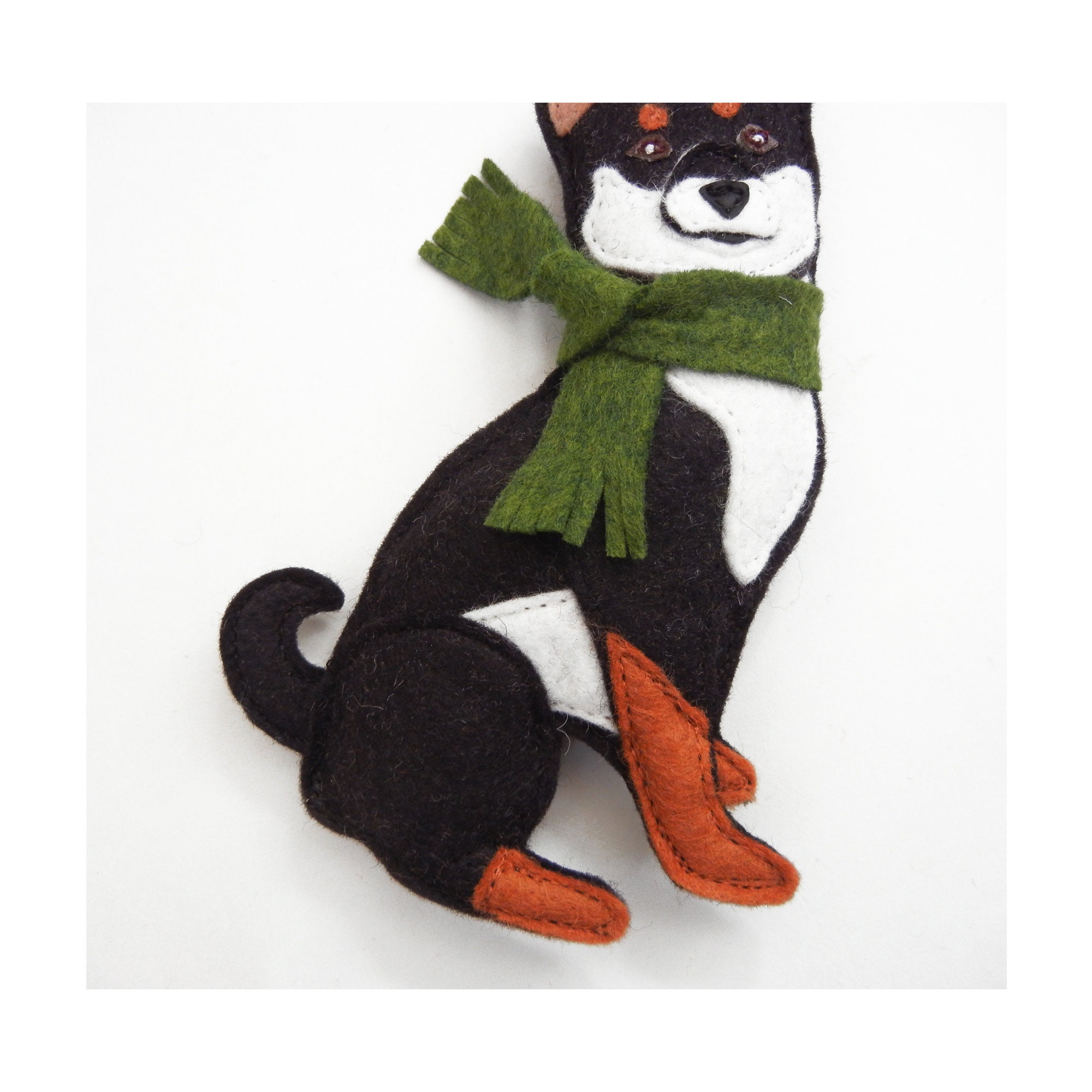 Wool Felt Shiba Inu Black Tan Sesame Dog Red Scarf Ornament / | Etsy