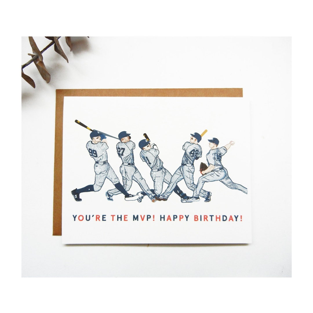 New York Yankees Team Birthday Baseball Players Illustration Card / You ...
