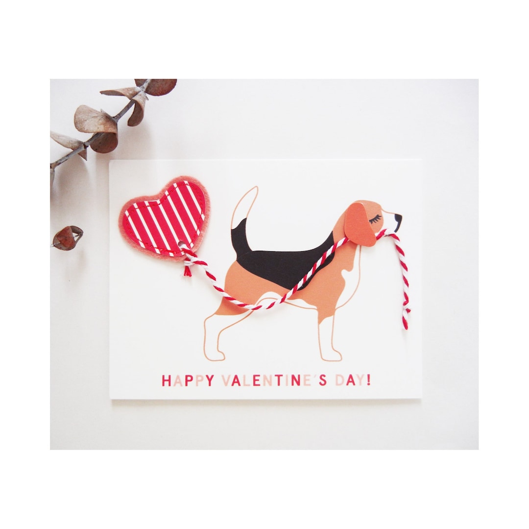 Beagle Dog Valentine's Day Card / Heart Balloon/illustration Happy ...