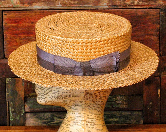 1950's-60's Panama Straw Vintage Boater Hat From ADAM sea Breeze With ...