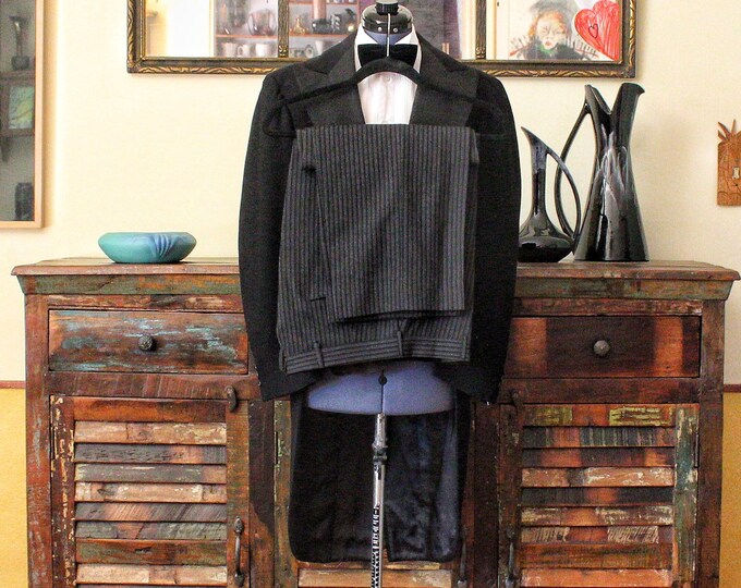 1940's-50's Black Wool 2 Piece Vintage Men's Waistcoat Tuxedo by ROGERS ...