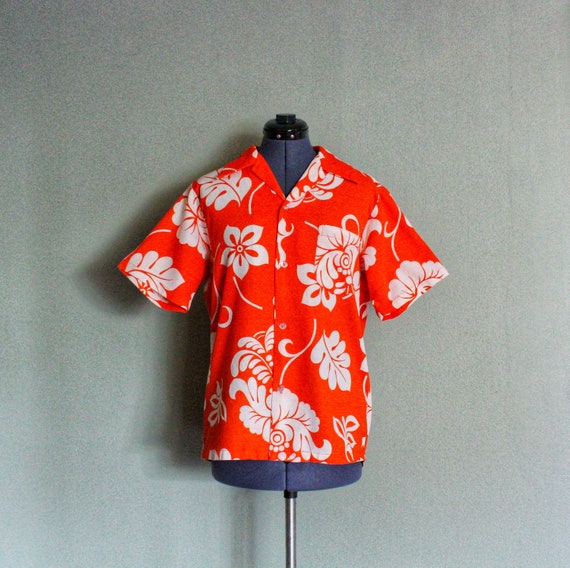1960's-70's 100% Cotton Bark Cloth Orange & White Flo… - Gem