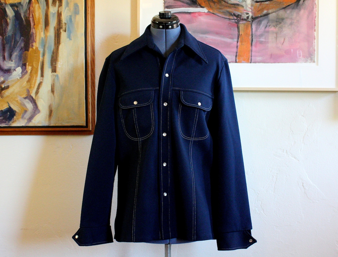 1970's Navy Blue Double Knit Vintage Cowboy Jacket Cowboy | Etsy