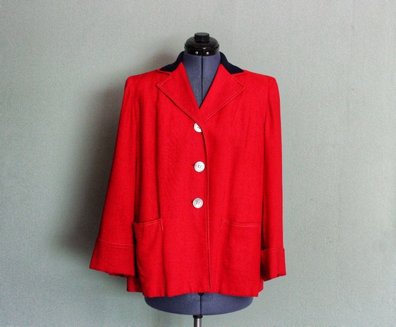 1940's-50's Gorgeous Red, Crease Resisting Irish Line… - Gem