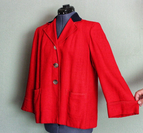 1940's-50's Gorgeous Red, Crease Resisting Irish Line… - Gem