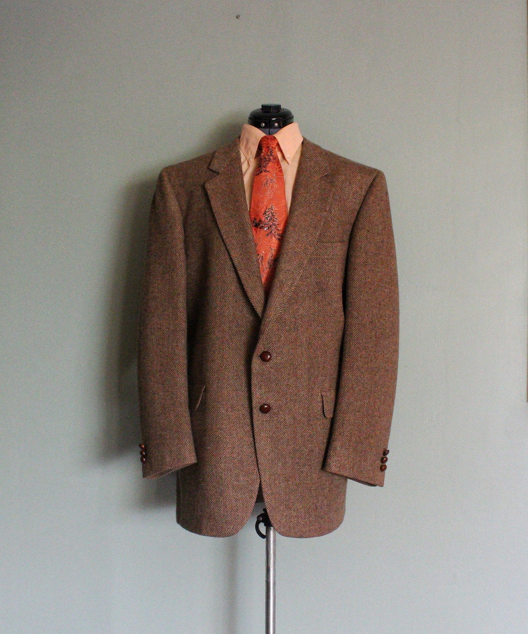 1960's Light Brown Herringbone All Pure Wool Vintage Men's Sport Coat ...