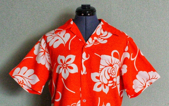 1960's-70's 100% Cotton Bark Cloth Orange & White Flo… - Gem