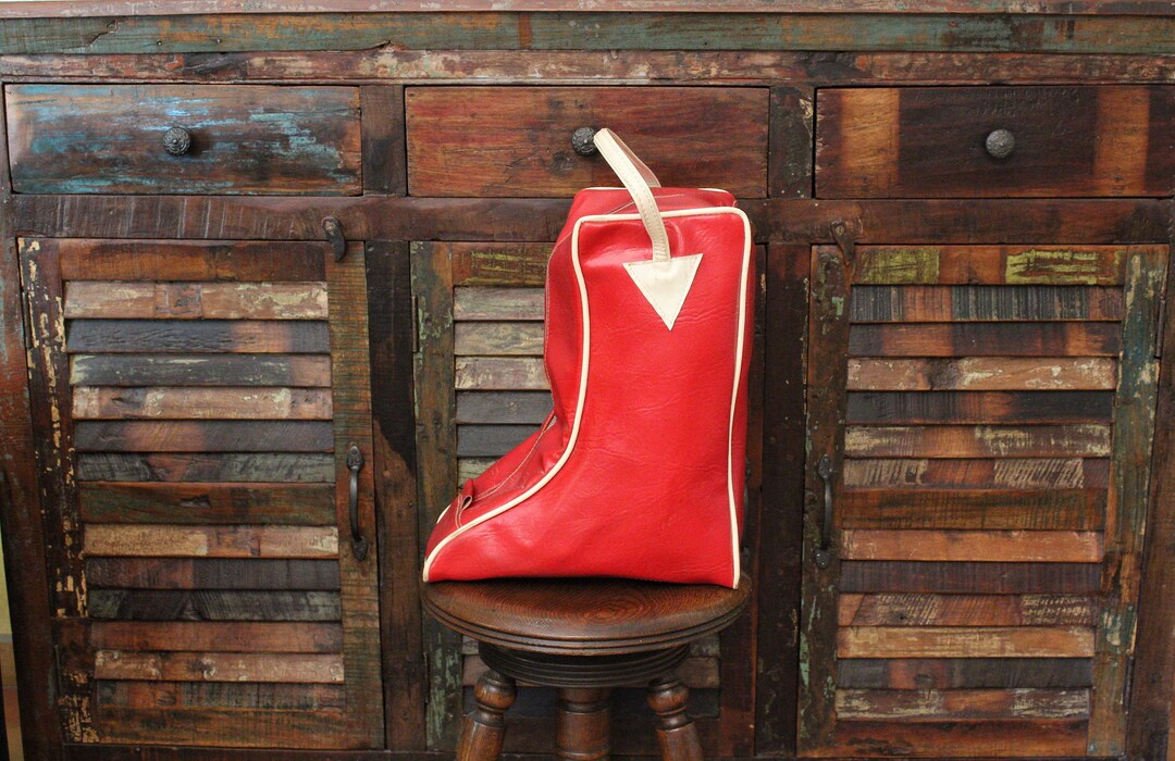 1950's Red & White Naugahyde Vintage Cowboy Boot Travel Case With Metal ...
