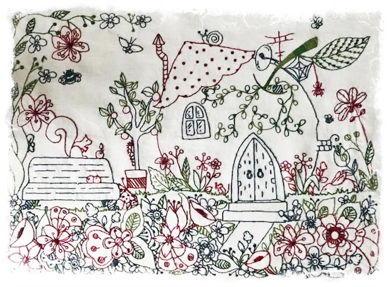 Flower Garden Stitchery pattern with pre-printed fabric | Etsy