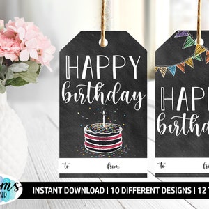 Chalk Birthday Hang Tags, Happy Birthday Gift Tags, Instant Download ...