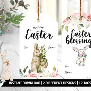 Printable Easter Gift Tags: Floral Bunny Designs (digital Download) - Etsy