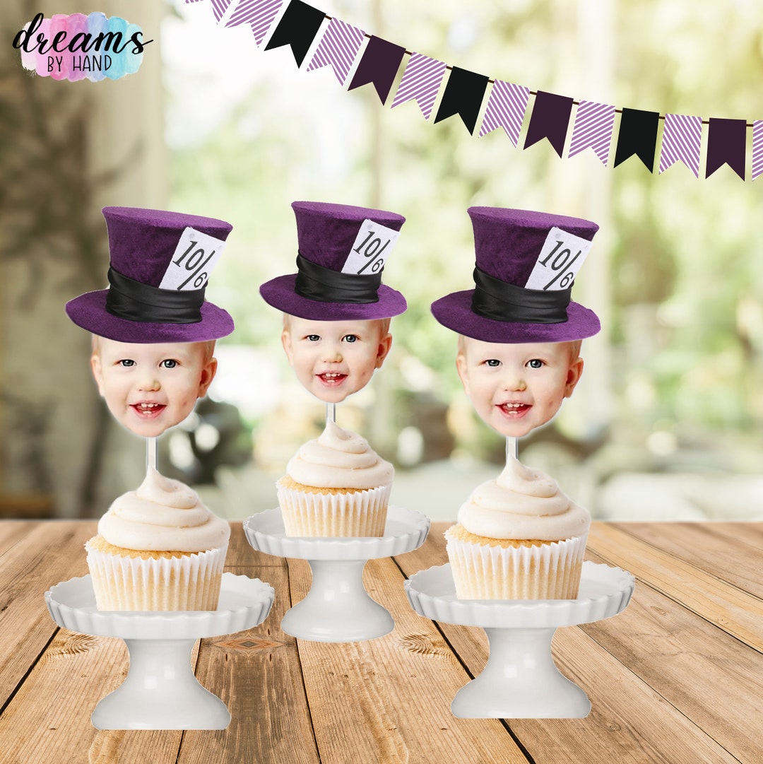 Mad Hatter Photo Cupcake Toppers: Alice in Wonderland Party Decor - Etsy