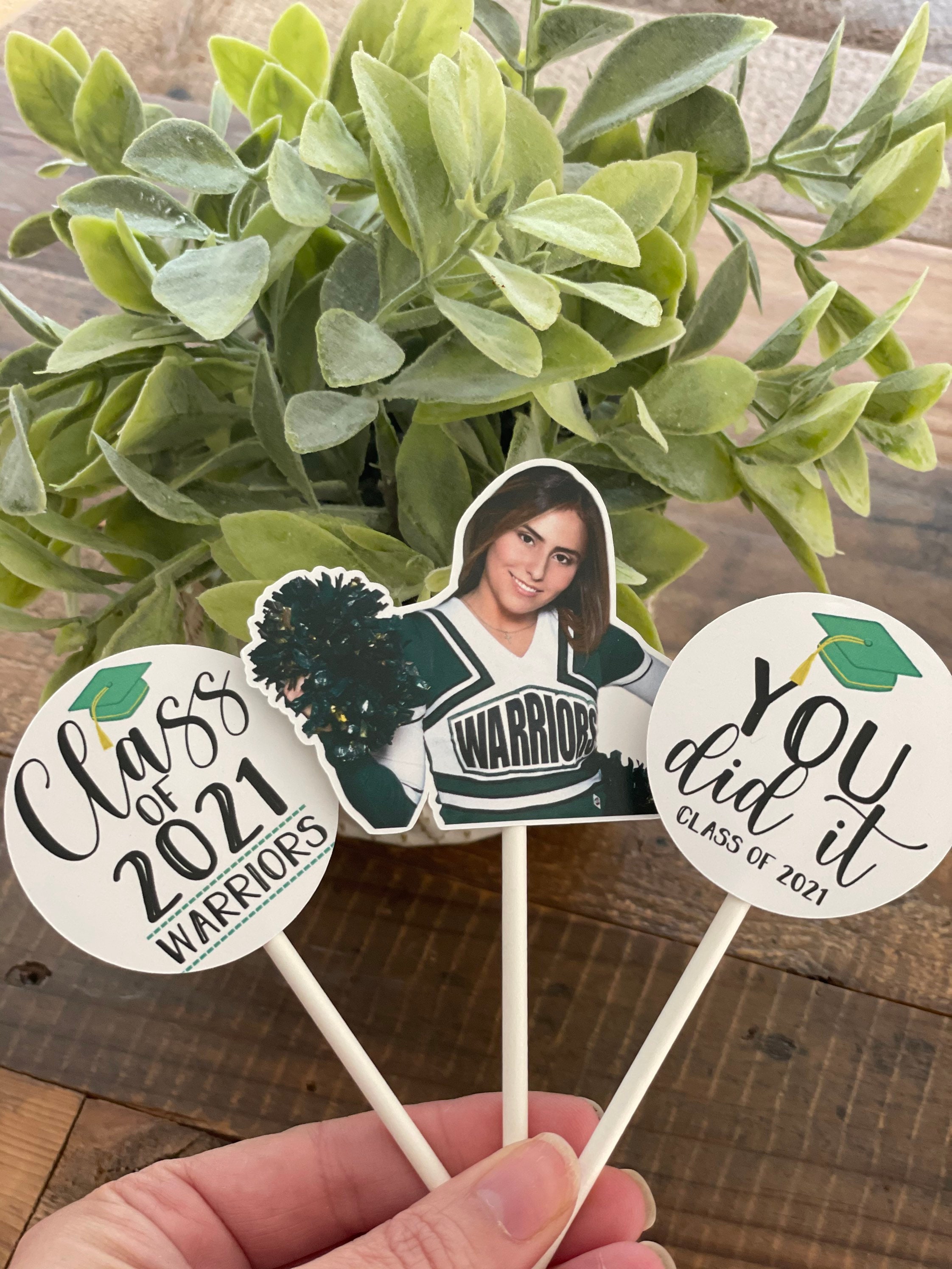 Personalized graduation hat photo cupcake toppers class of | Etsy