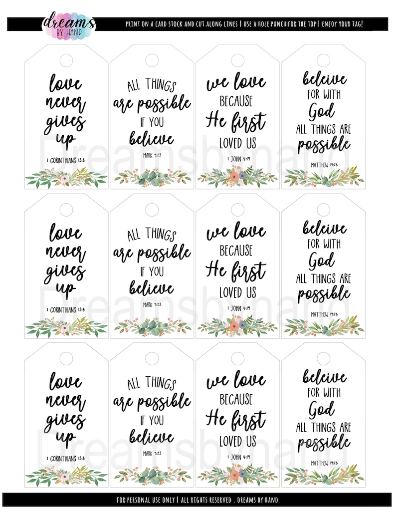 Bible Verse Gift Tags: Christian Encouragement, Printable (PDF Download ...