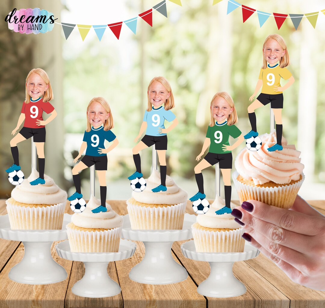 Custom Girls Soccer Photo Cupcake Toppers, Soccer Birthday Party, Photo ...