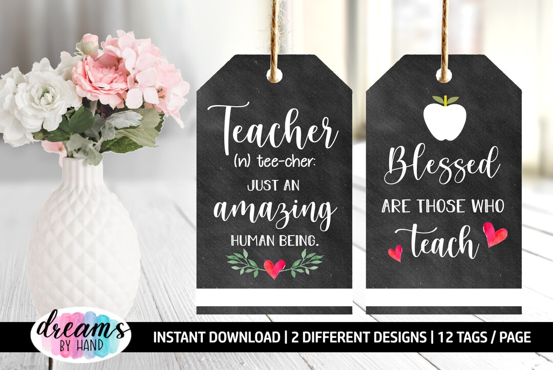 Teacher Appreciation Gift Tags: Printable Chalkboard Design (instant ...