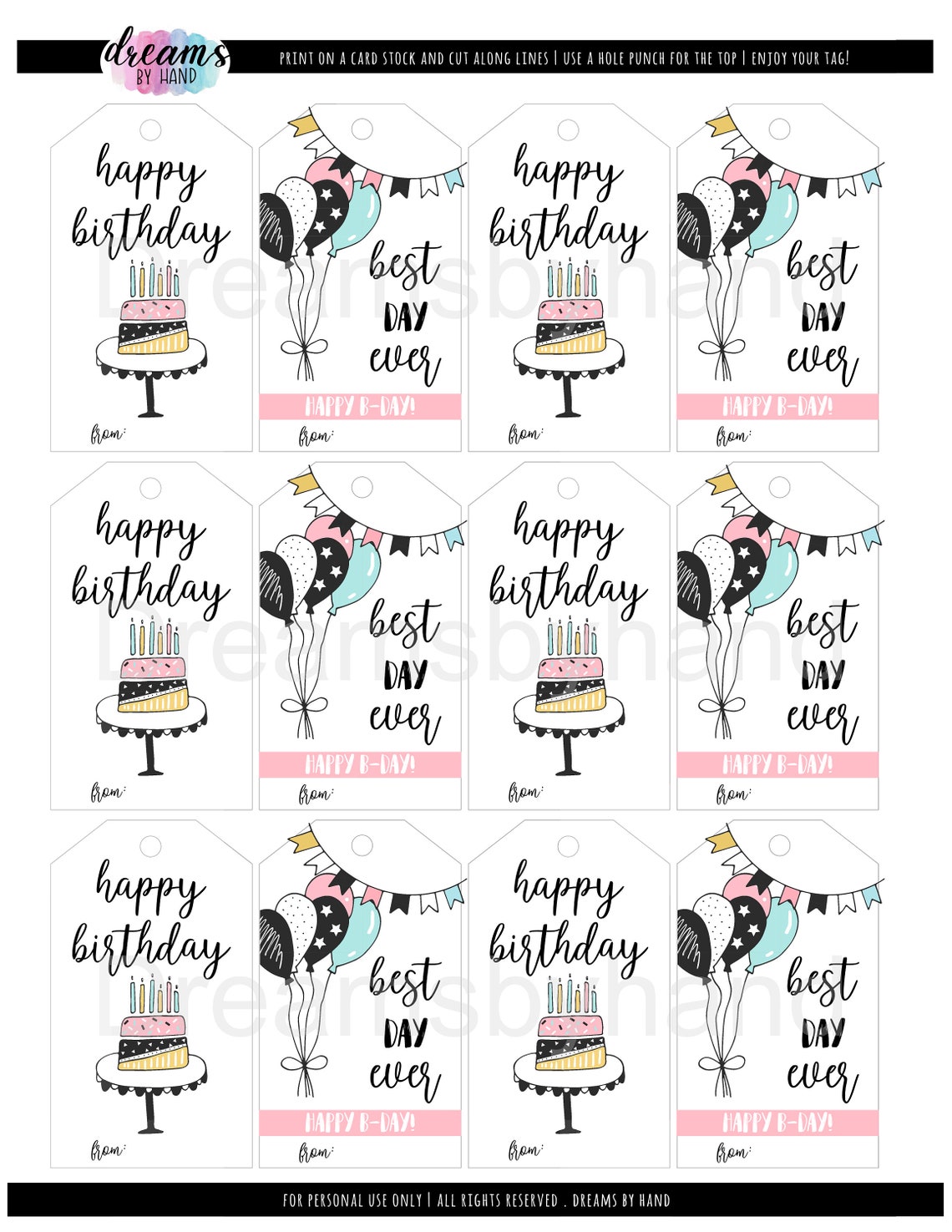 Birthday Hang Tags Happy Birthday Gift Tags Instant Download - Etsy