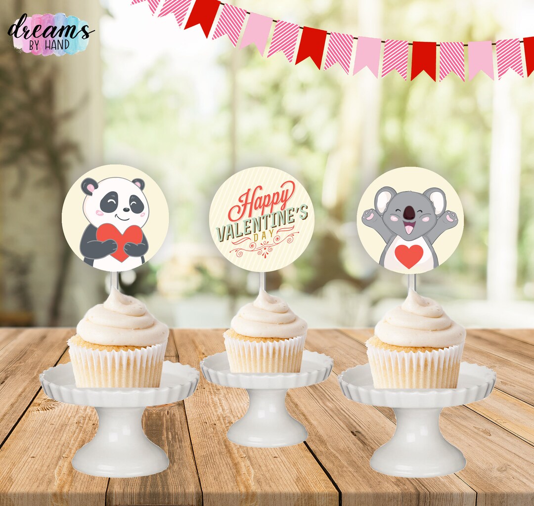 Valentines Day Animal Cupcake Toppers, Party Decor - Etsy
