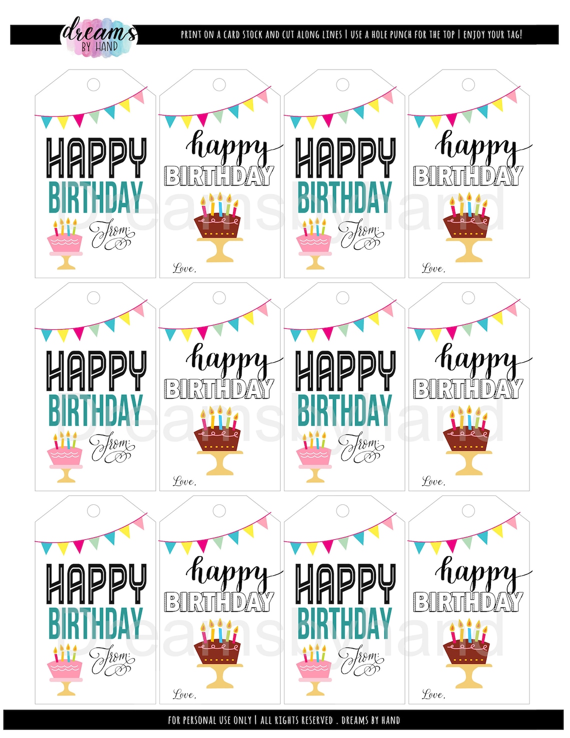Birthday Hang Tags Happy Birthday Gift Tags Instant Download | Etsy