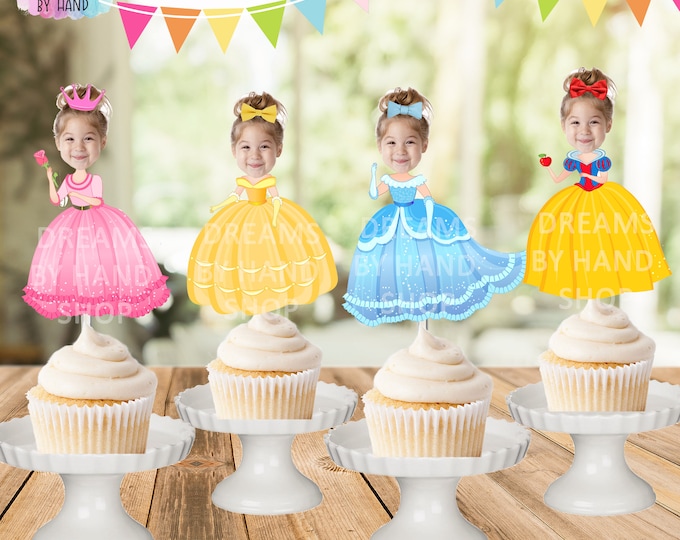 Printable Princess Cake Topper, Face Custom Photo, Sticker Cupcake ...