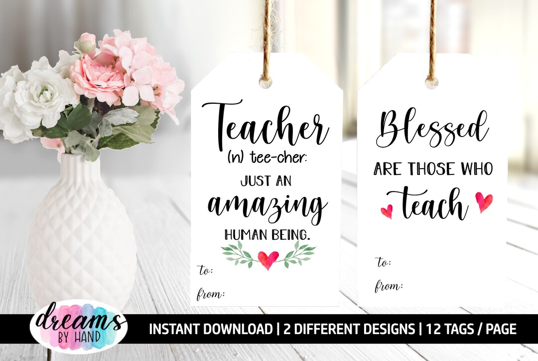 Teacher Appreciation Gift Tags: Printable Thank You Tags (digital ...