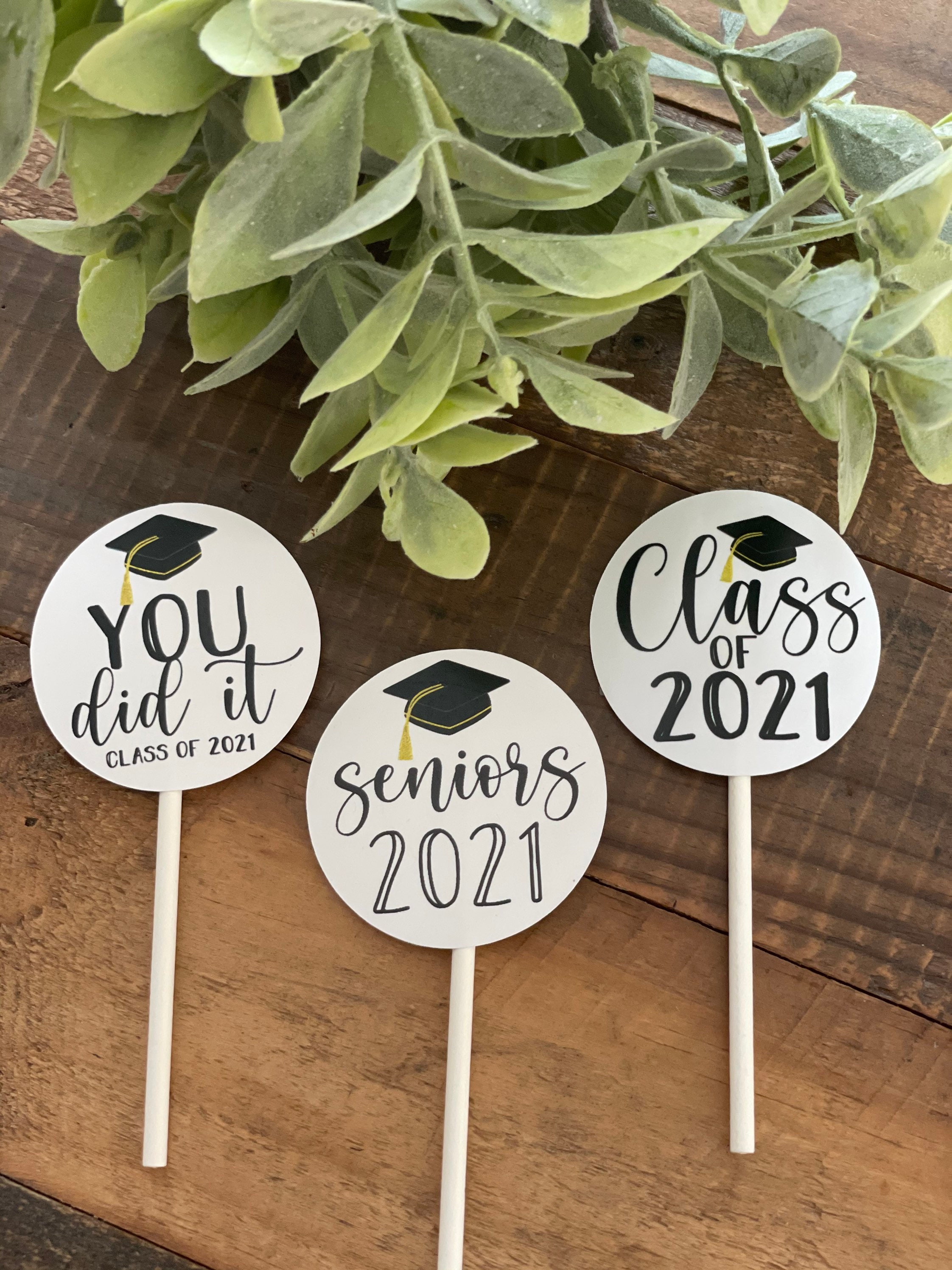 Personalized graduation hat photo cupcake toppers class of | Etsy