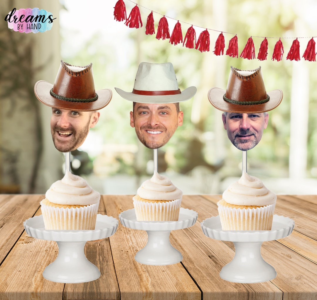 Cowboy Hat, Western Photo Cupcake Toppers, Birthday Party Decor Hat ...